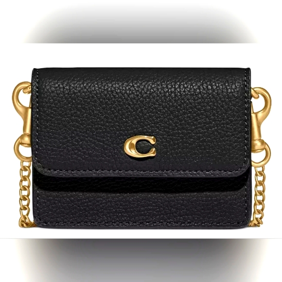 Coach | Bags | Nwt Coach Half Flap Black Leather Card Case | Poshmark